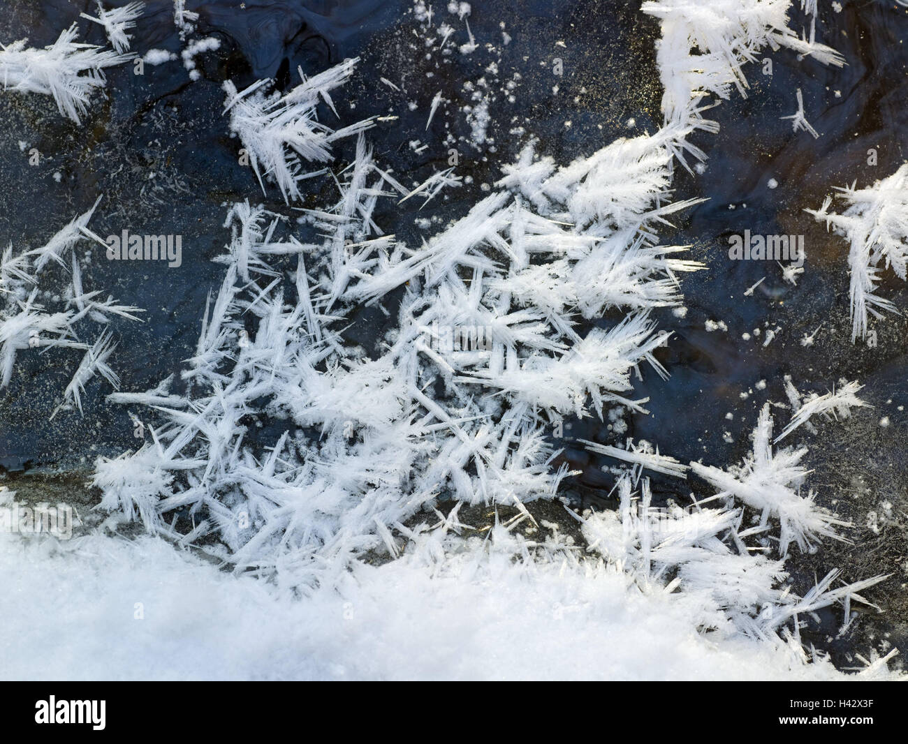 Brook, sheet ice, crystals, detail, brook Merzen, ice-crystals, ice ...