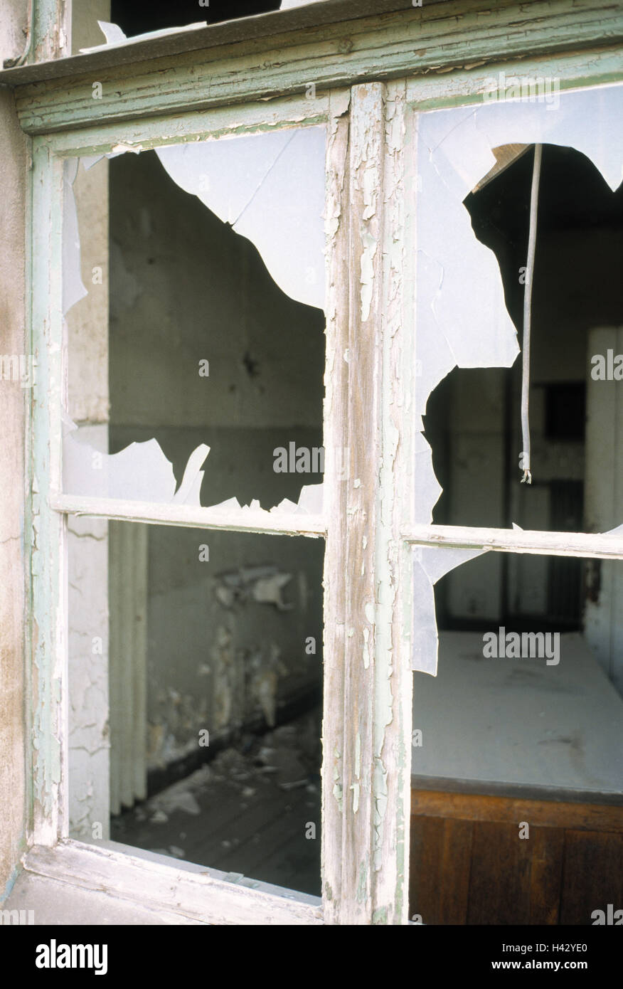 View windows, windowpane, broken, interior, exit, old building, house ...