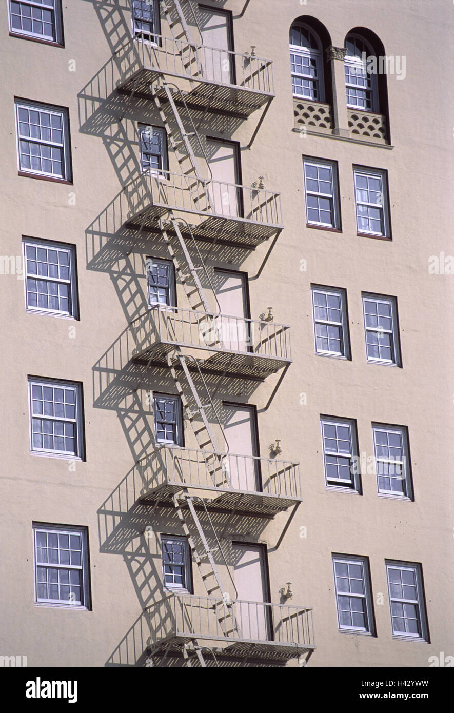 Residential house, facade, detail, fire escape, house, building ...