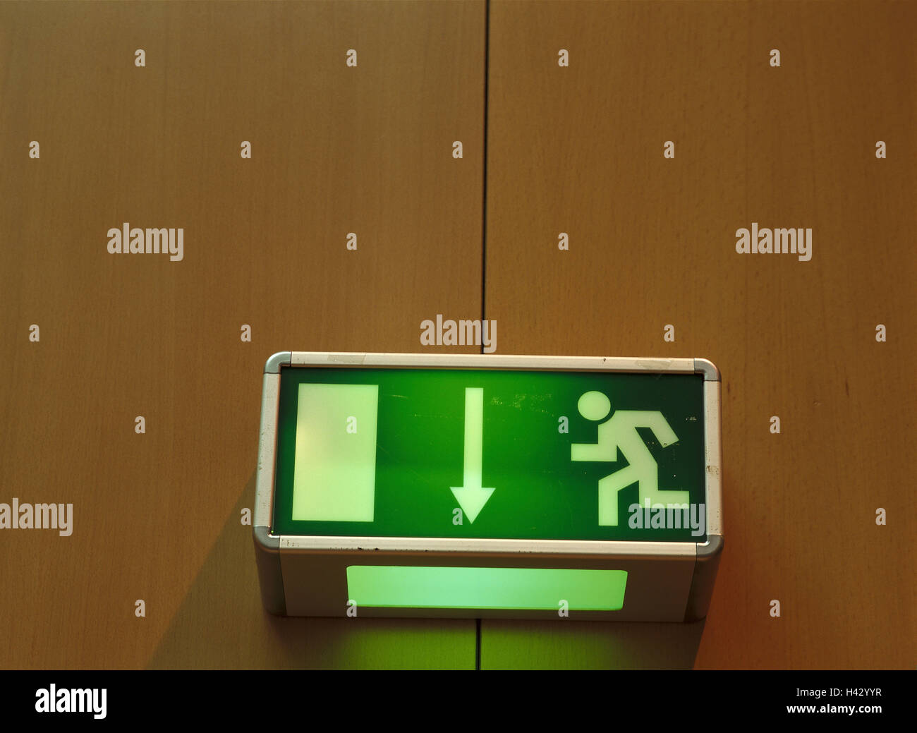 Wall, sign, emergency exit, building, inside, wooden wall, escape route ...