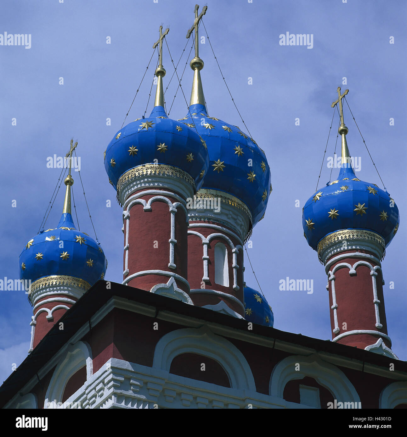 Russia, Uglich, church S. Dimitri, detail, domes, Russian federation ...
