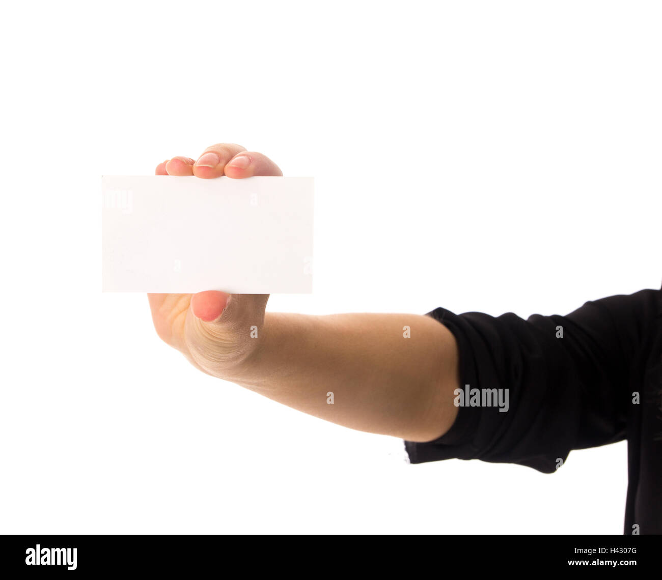 Woman's hand holding white card Stock Photo - Alamy