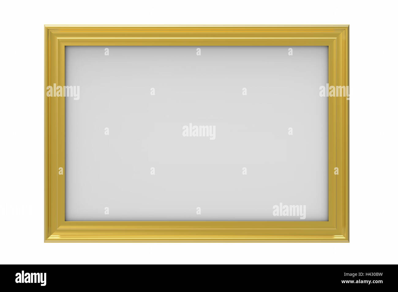 Gold plated rectangular picture frame isolated on white, 3D render ...