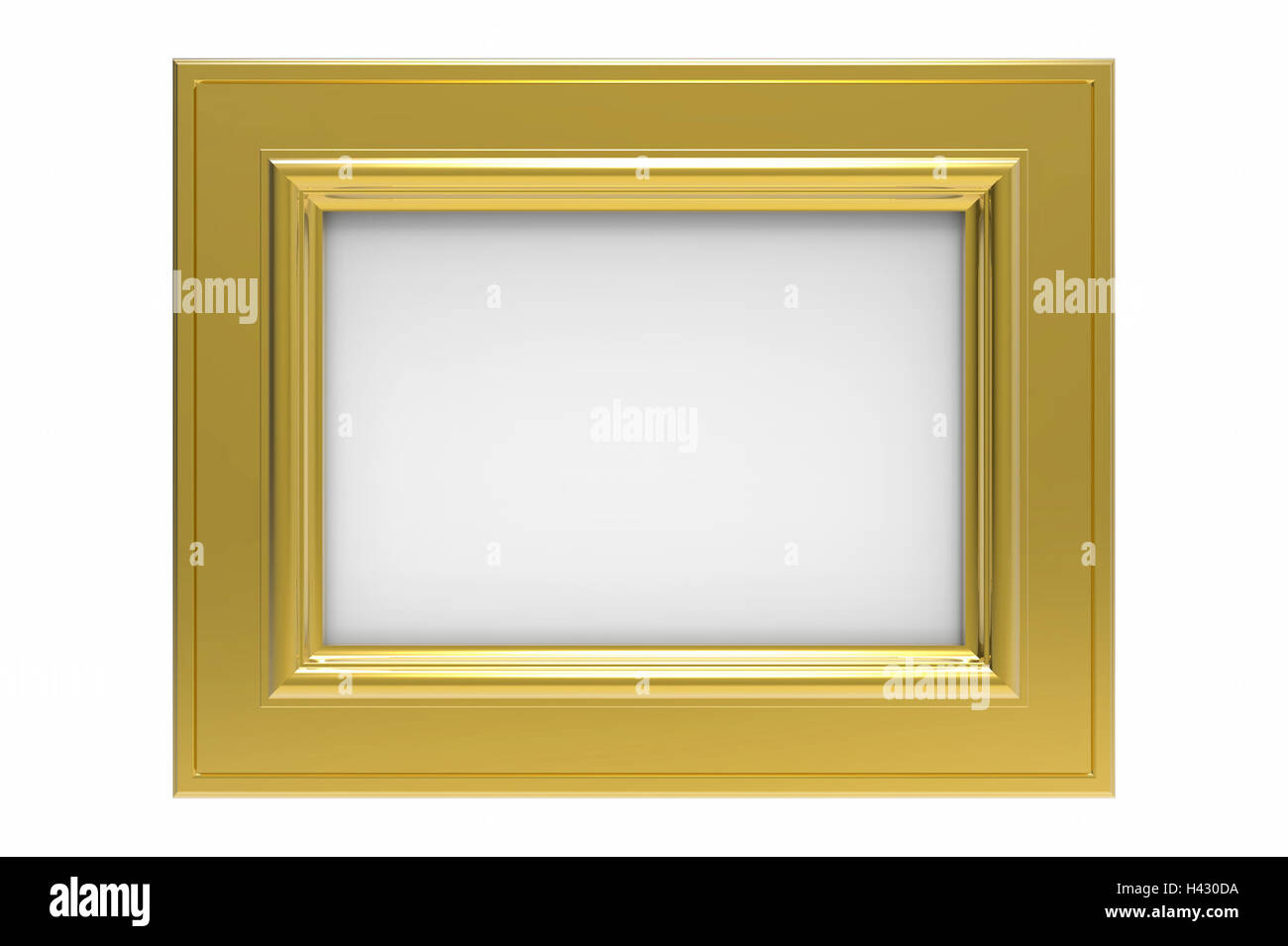 Gold plated rectangular picture frame isolated on white, 3D render ...