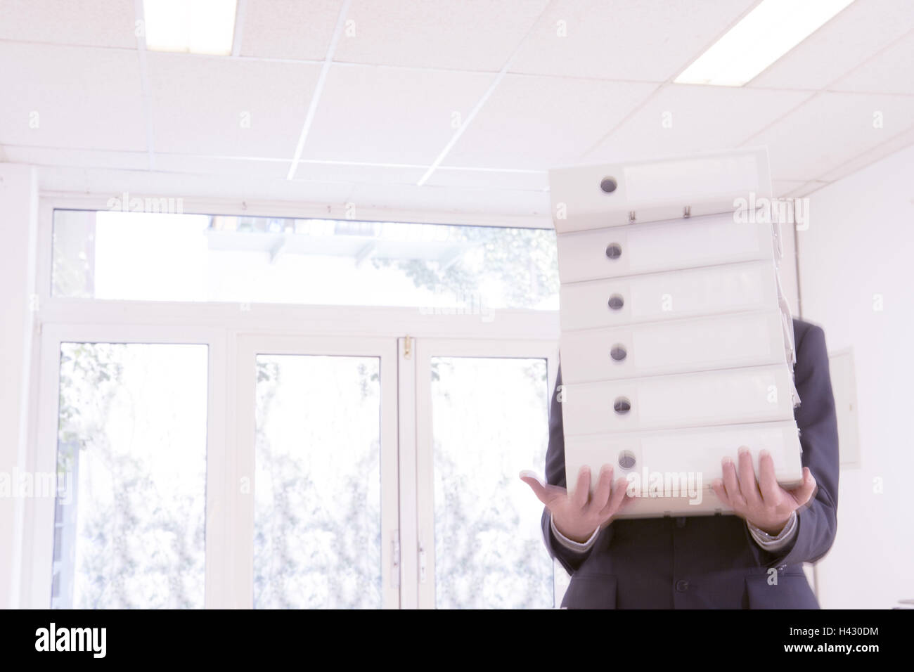 Office, employee, file folders, stack,, carries, fuzziness, Man, office ...