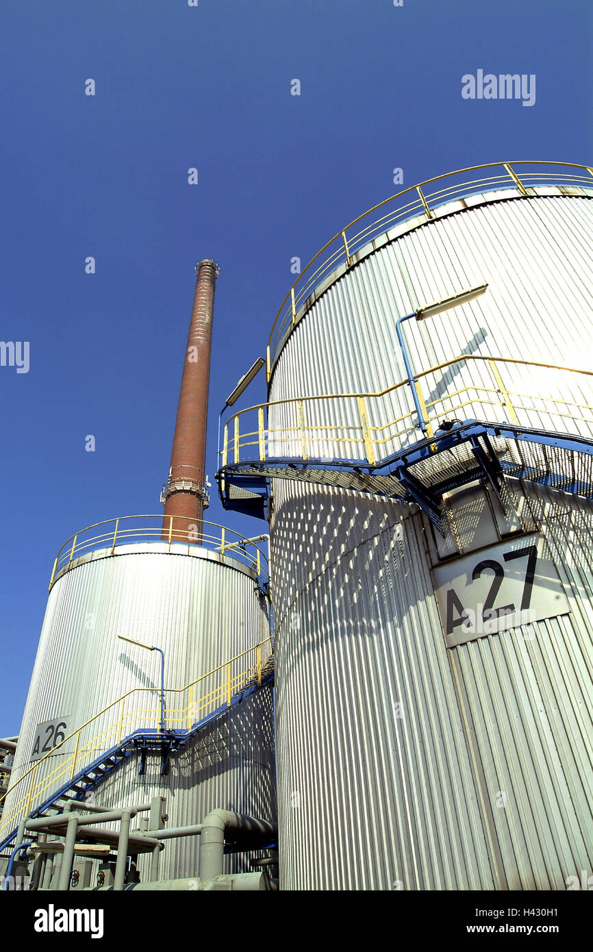 Refinery plant, detail, warehouse tanks, outside stairs, petroleum ...