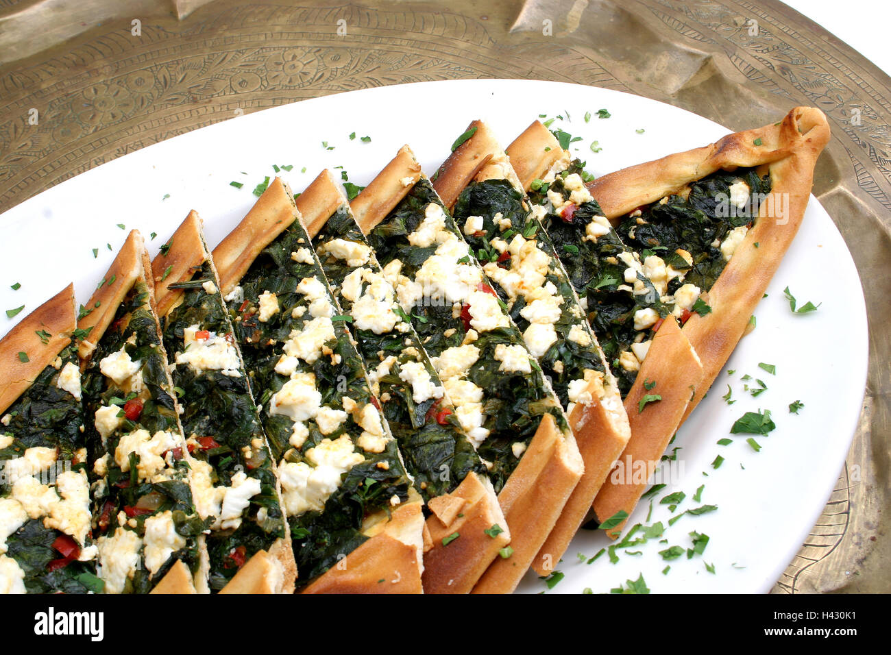 Turkish pizza (pide) spinach and feta cheese Stock Photo - Alamy