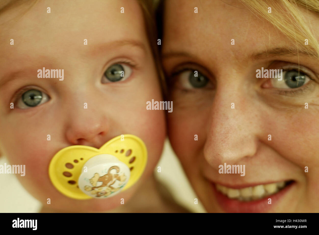 mother, smile, girls, dummies, cheek against cheek, portrait, curled ...