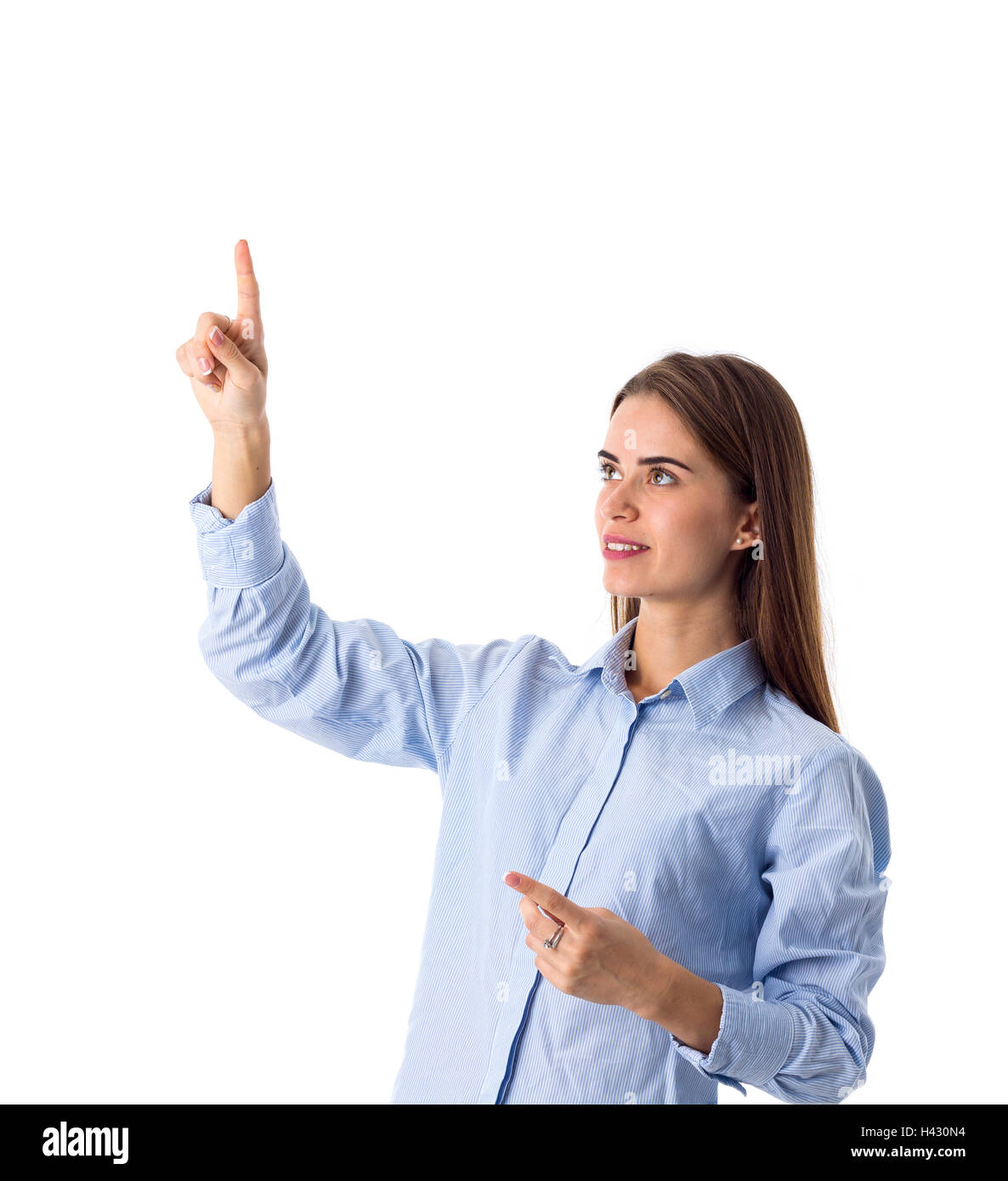 Woman pointing up Stock Photo - Alamy