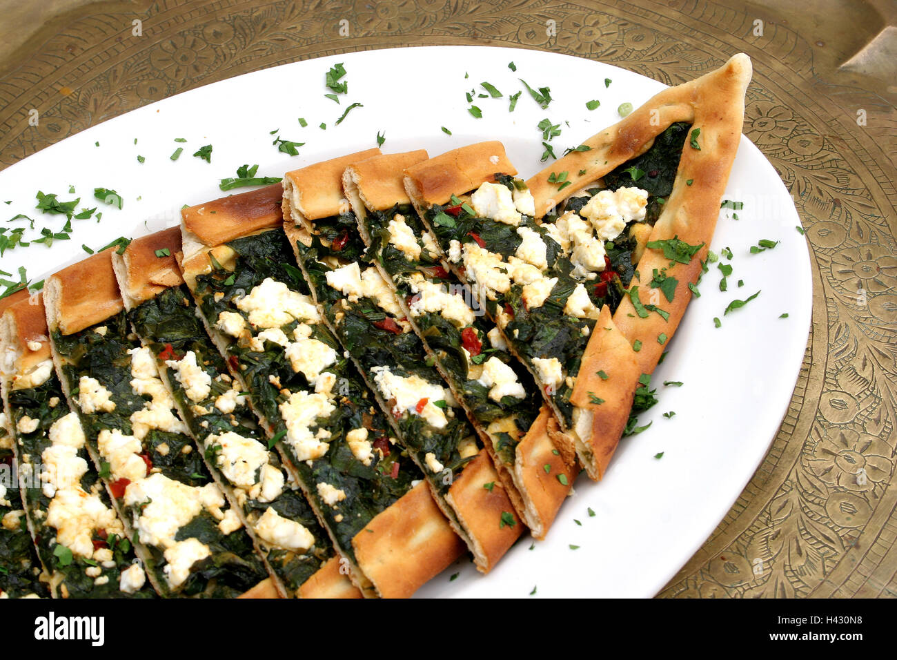 Turkish pizza (pide) spinach and feta cheese Stock Photo - Alamy