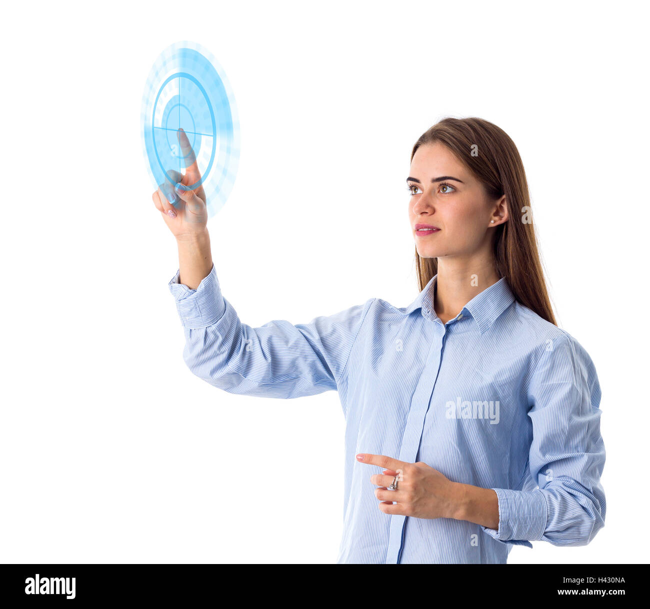 Beautiful young woman pointing Cut Out Stock Images & Pictures - Alamy