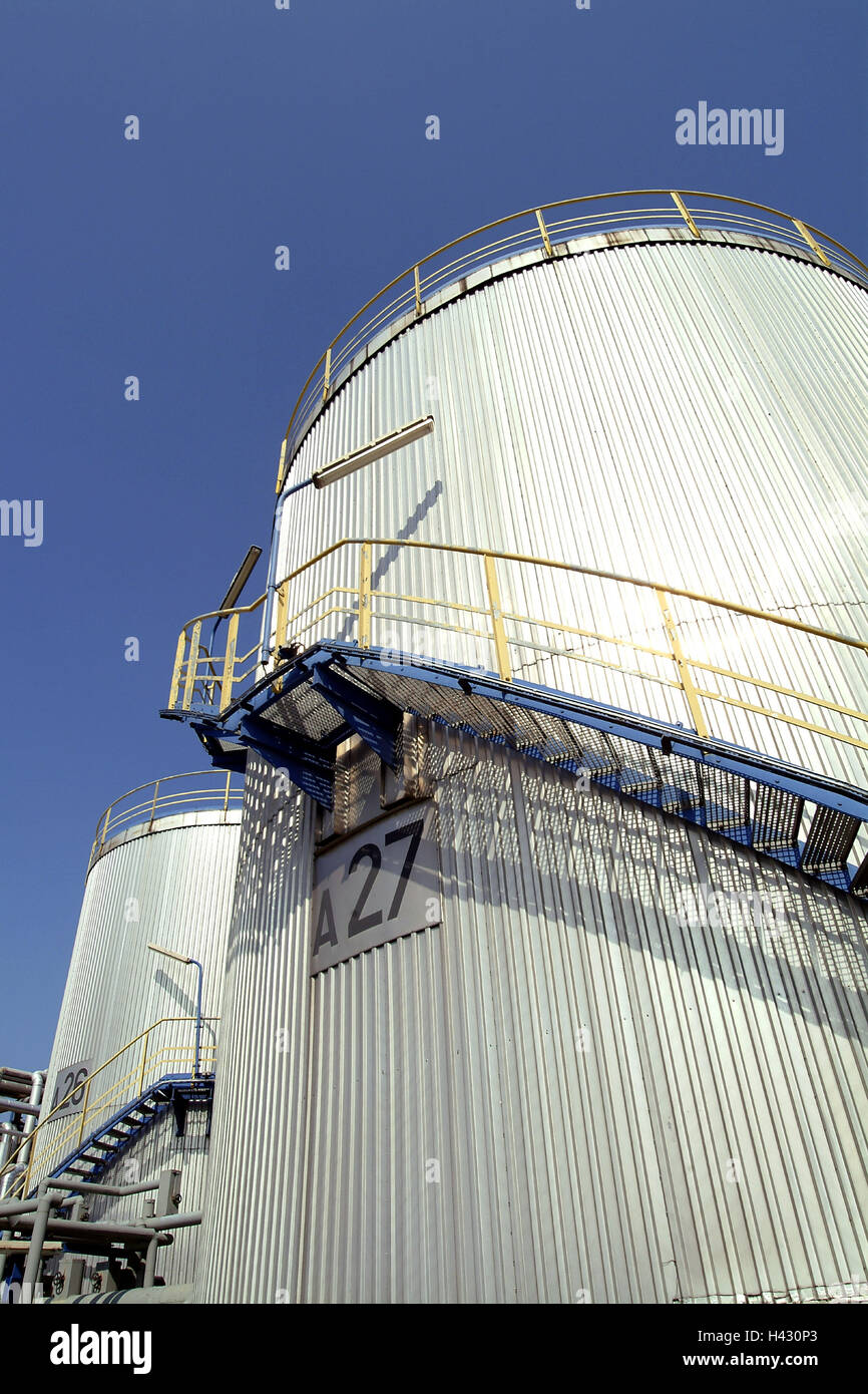 Refinery plant, detail, warehouse tanks, outside stairs, petroleum ...