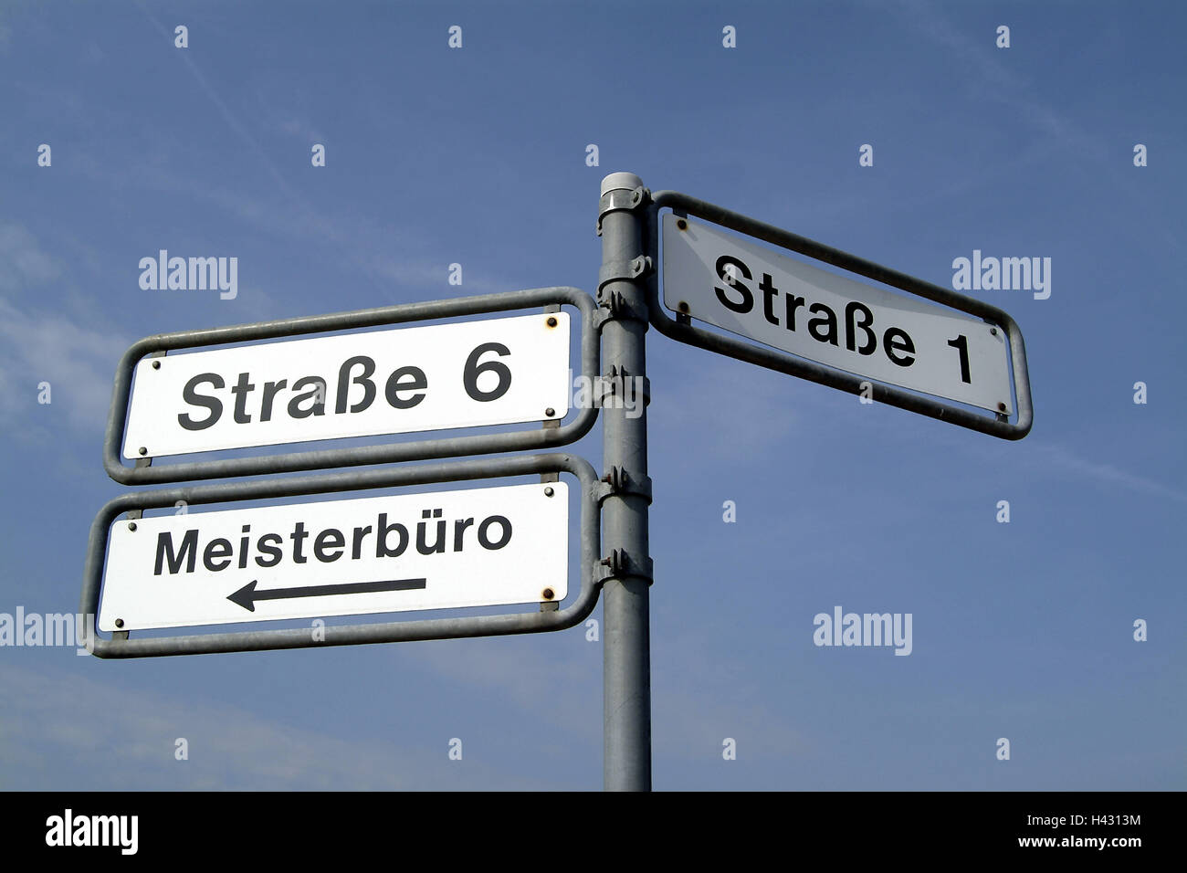 Road signs, label, "street 1", "street 6", "champion's office", sign ...