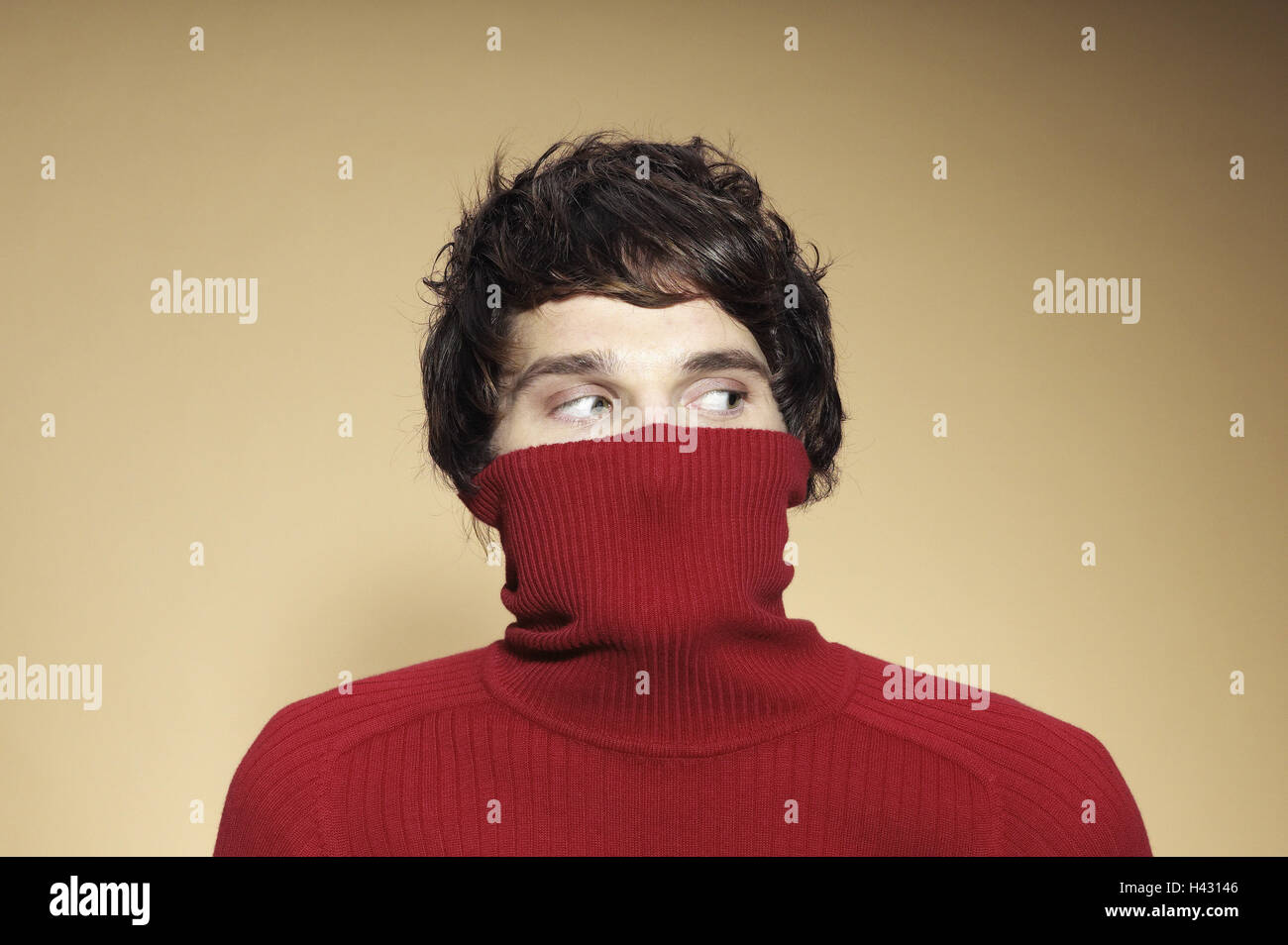 Man, turtlenecks, face, covers, anxiously, portrait, Series, 20-30 ...