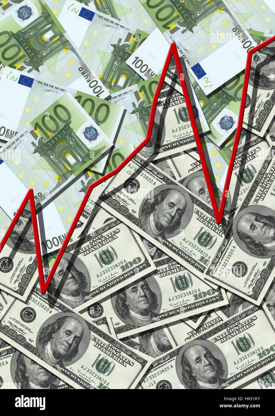 Banknotes, euro, dollar, balance bend, rising, bank notes, money, paper ...