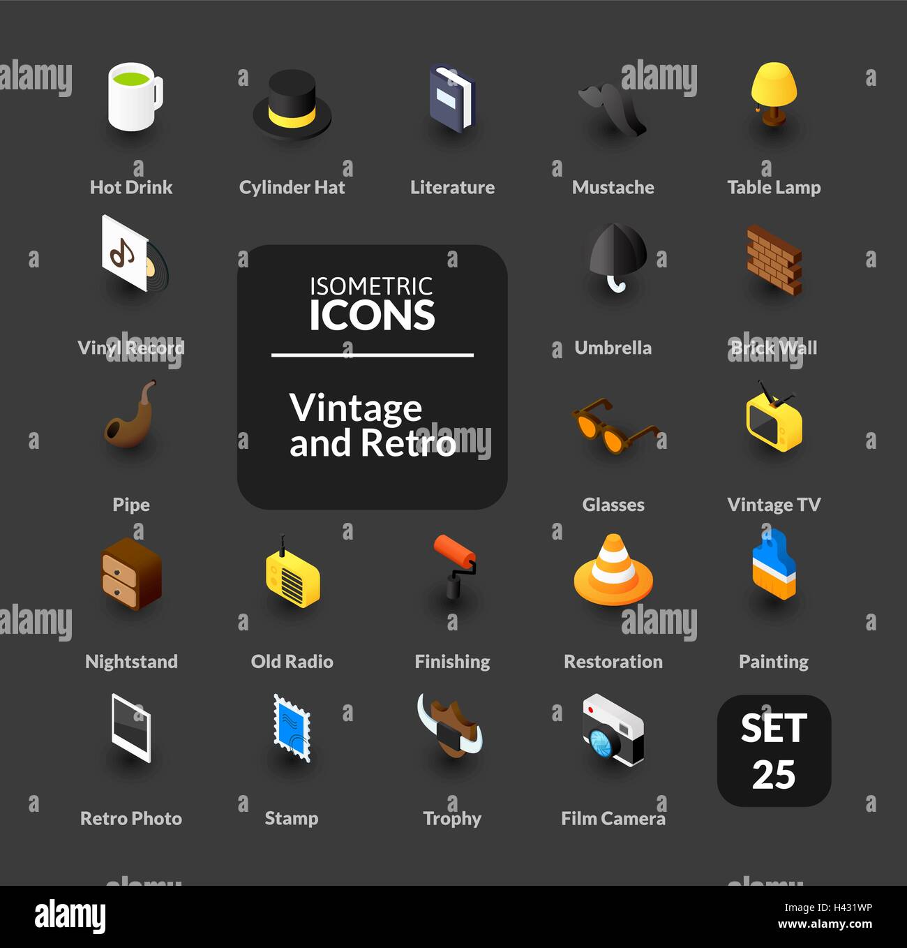 Color icons set in flat isometric illustration style, vector collection ...