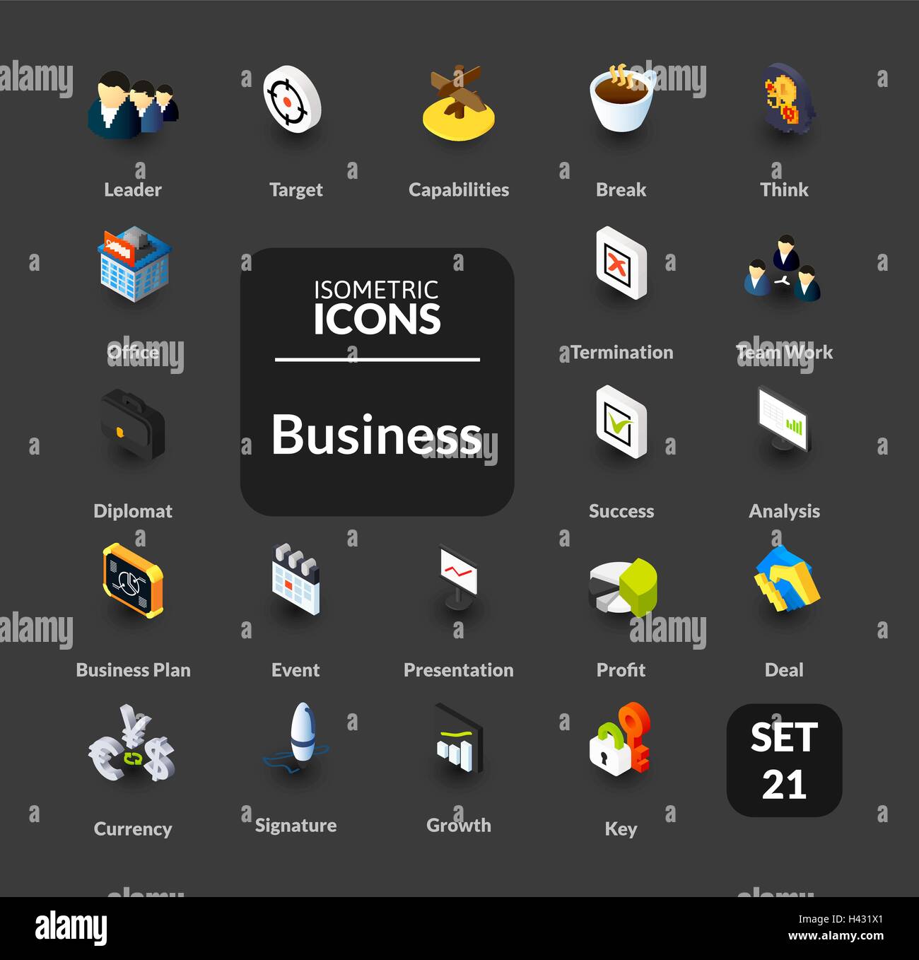 Color icons set in flat isometric illustration style, vector collection ...