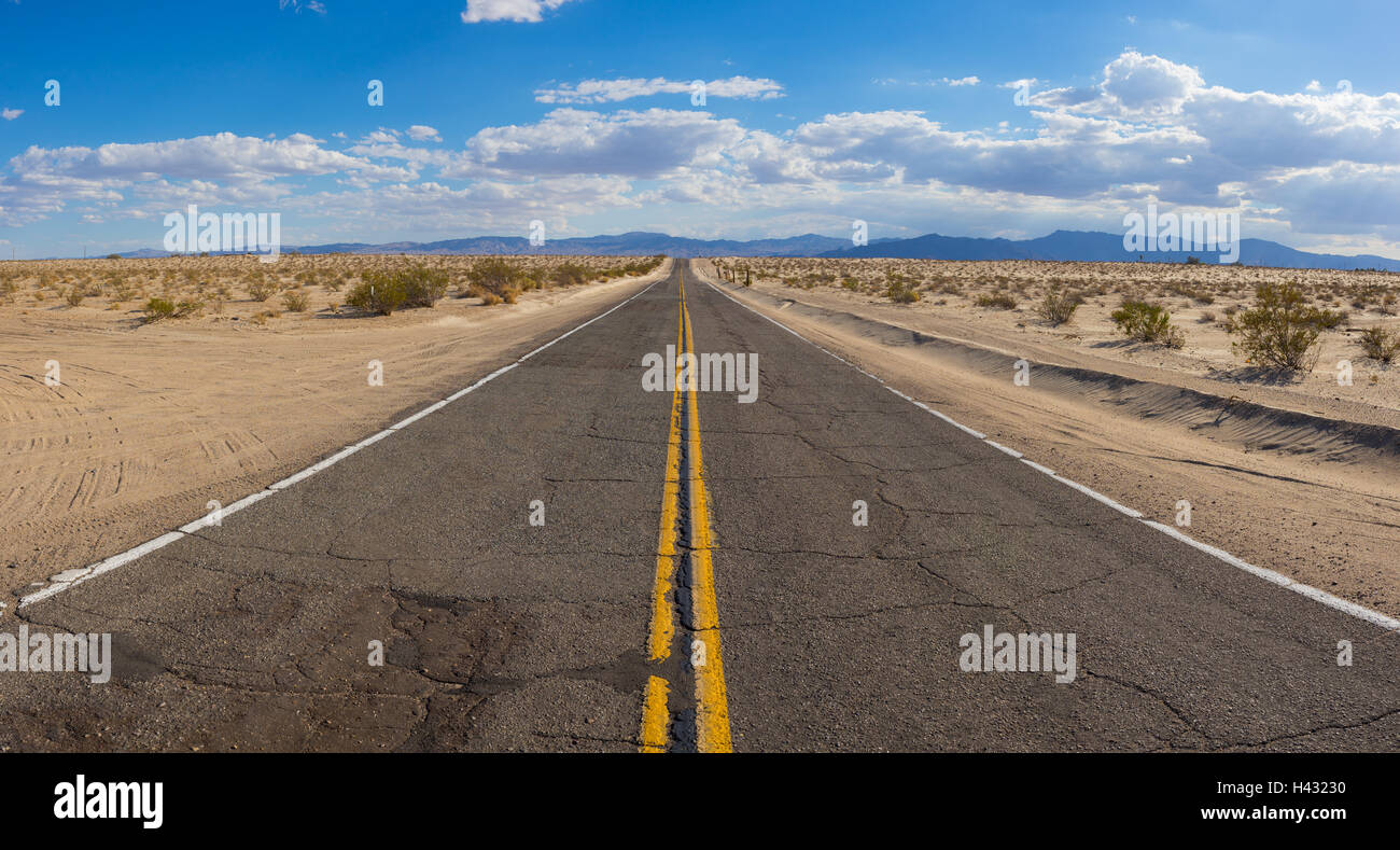 Rugged desert road panorama in southern California Mojave Stock Photo ...