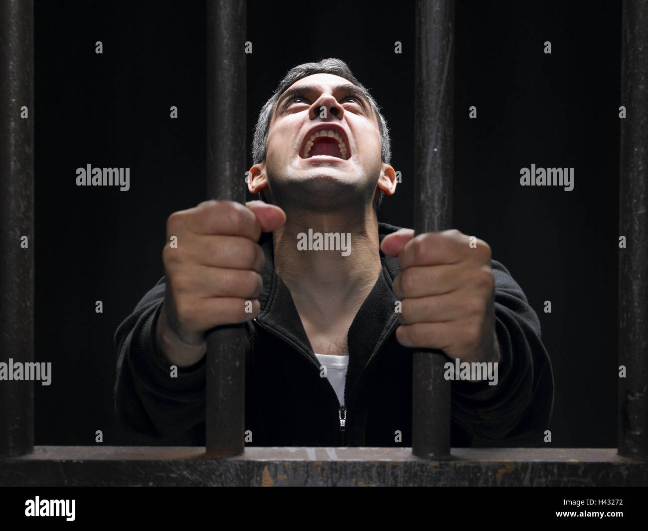 Man, prison, bars, desperation, shout, grid, cell, jail, prison cell ...