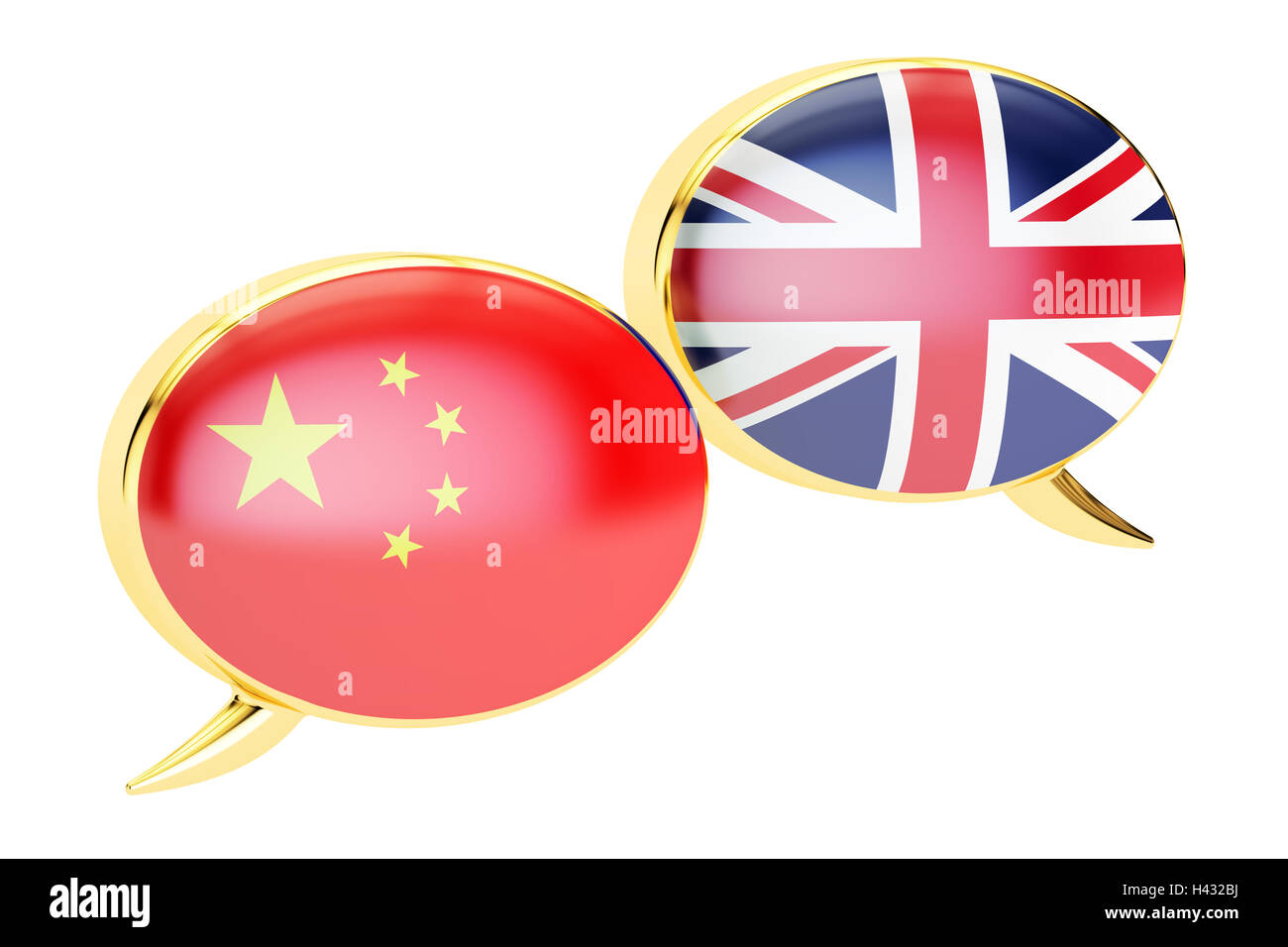 Speech bubbles, Chinese-English conversation concept. 3D rendering ...