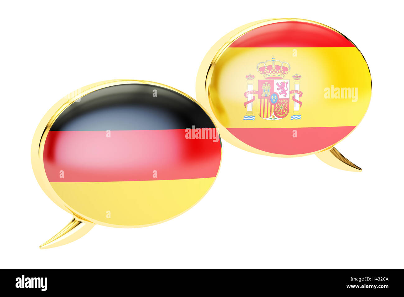 Speech bubbles, German-Spanish conversation concept, 3D rendering ...