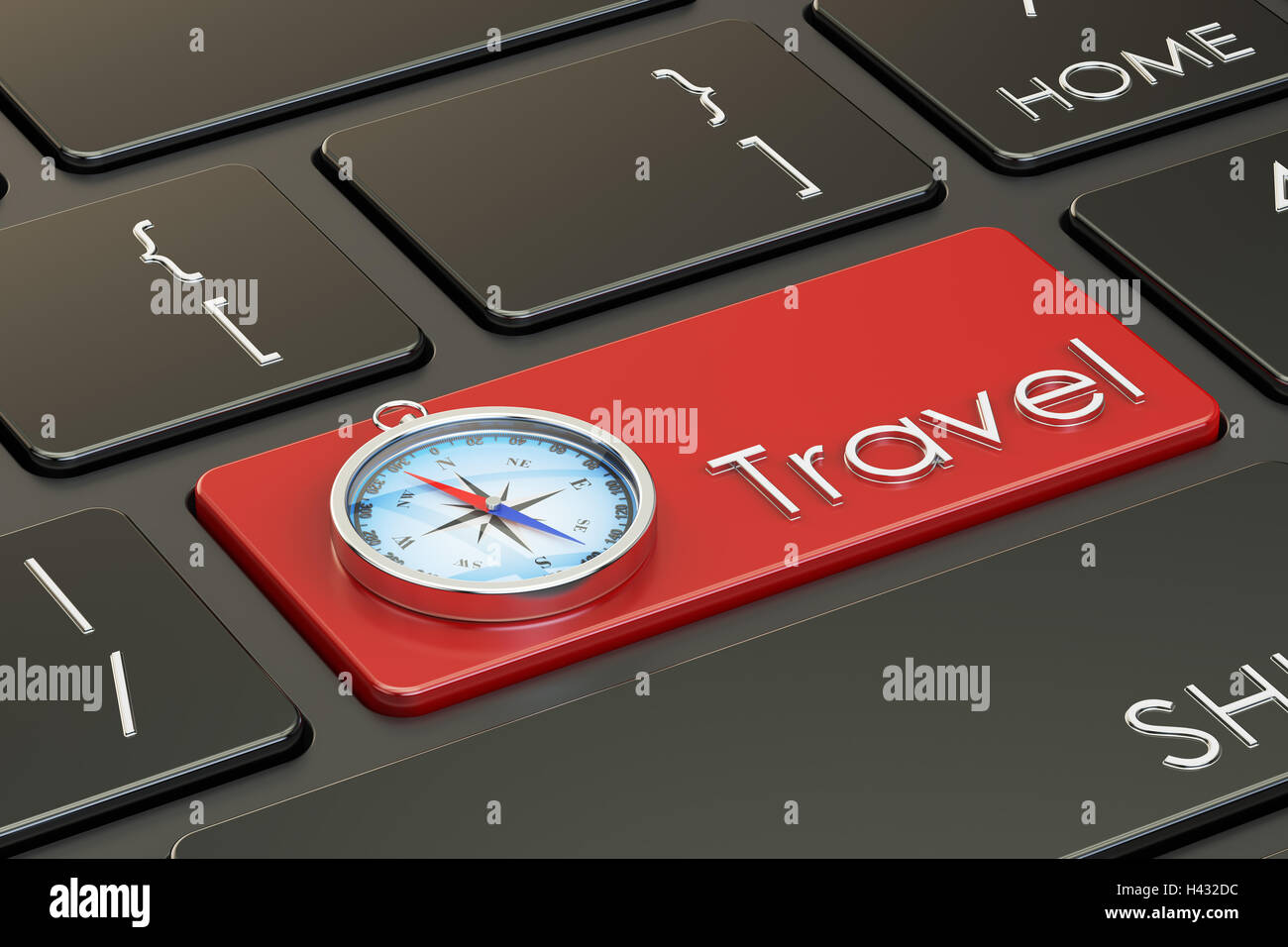Travel concept with compass on keyboard. 3D rendering Stock Photo - Alamy