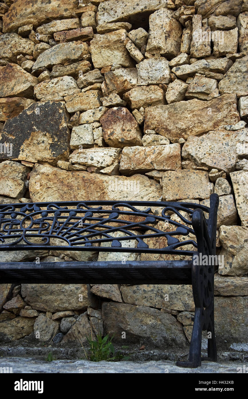 Spain, Extremadura, stone wall, bench, wrought-iron Stock Photo - Alamy