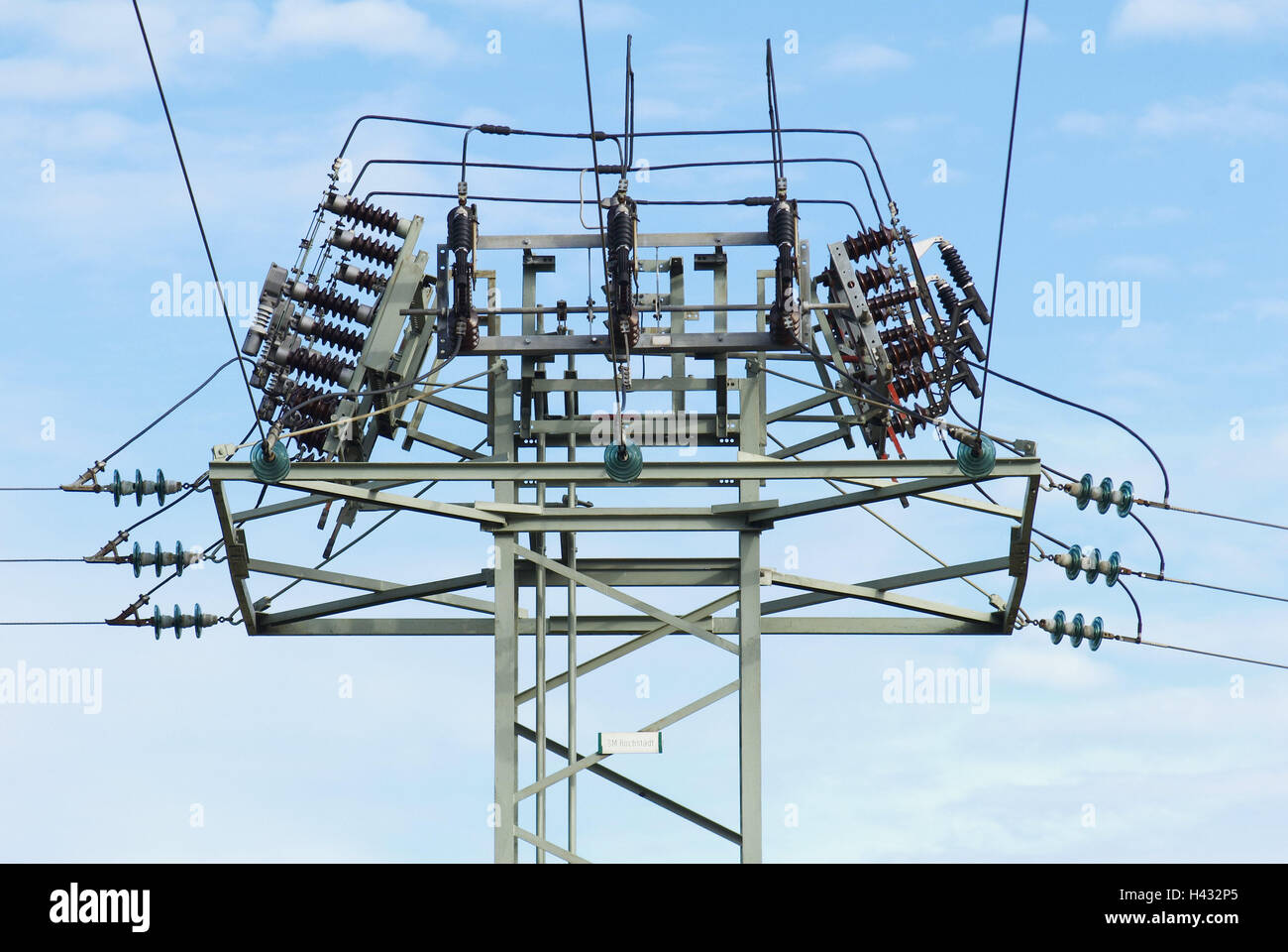 High-tension power line, isolators, from below Stock Photo - Alamy
