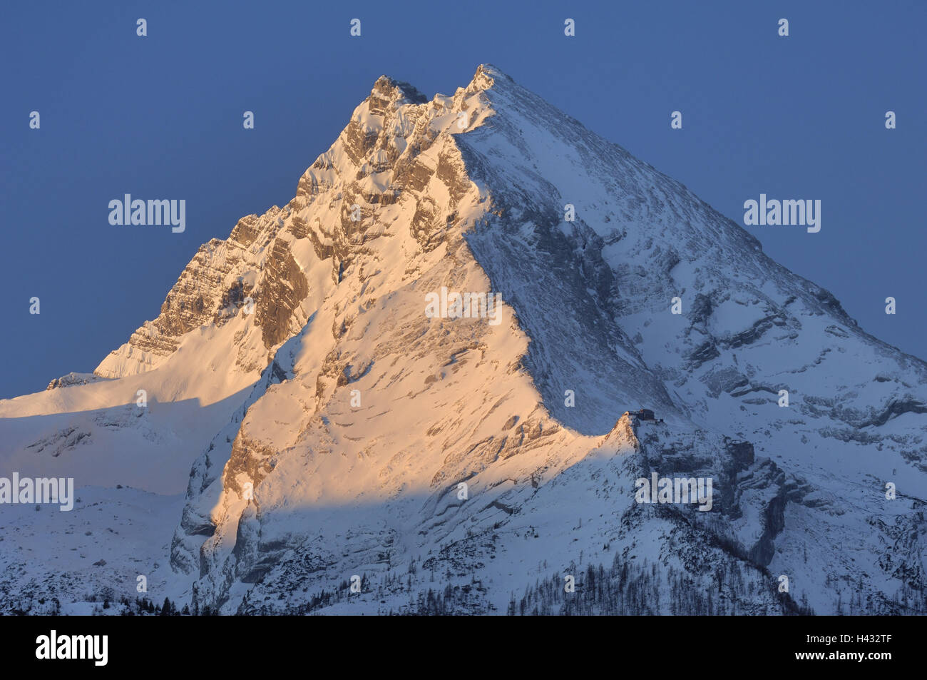 Sunrise, Watzmann, winter, Germany, Bavaria, NP Berchtesgaden Stock ...