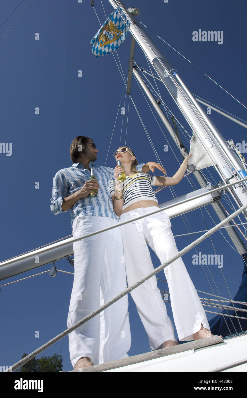 Sail yacht, couple, leisurewear, beer, drink, people, lovers, deck ...