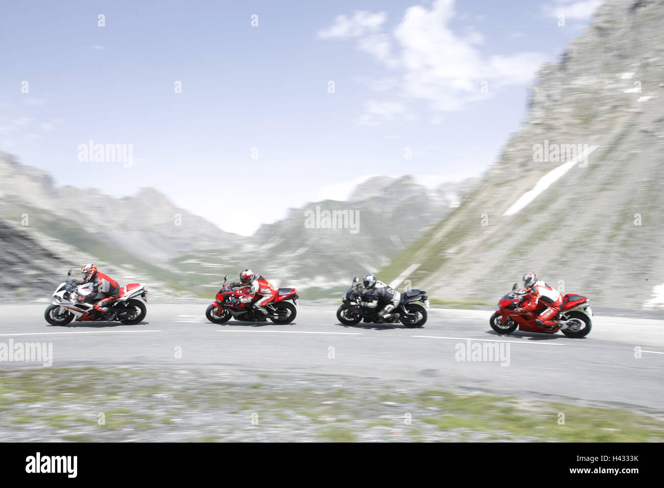 Motorcycles, 4th formation, alp scenery Stock Photo - Alamy