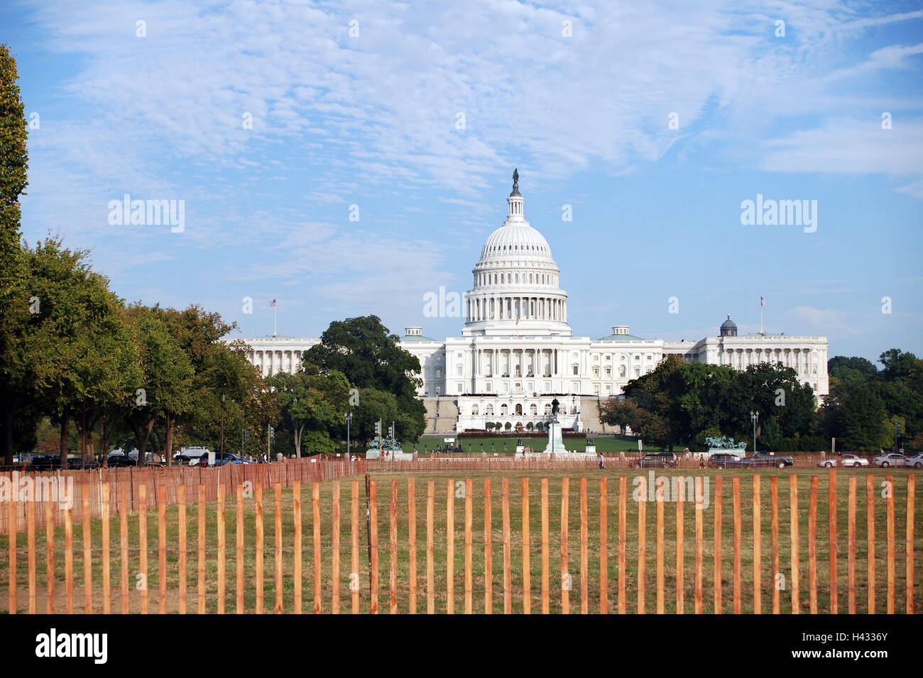 The USA, Washington D.C., Capitol, park, wooden fence, North America ...
