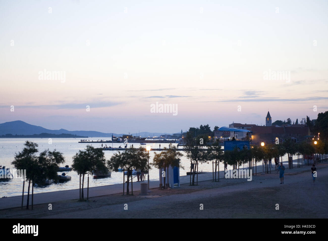 Croatia, Sveti Petar Moru, seafront, dusk, Southeast, Europe, Balkan ...