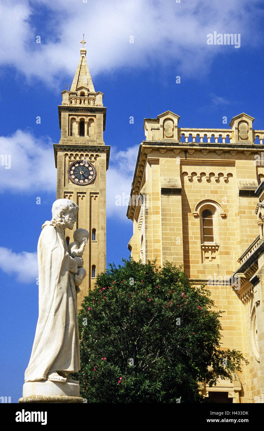 Malta, island Gozo, Ta' Pinu, basilica, detail, tower, statue, island ...