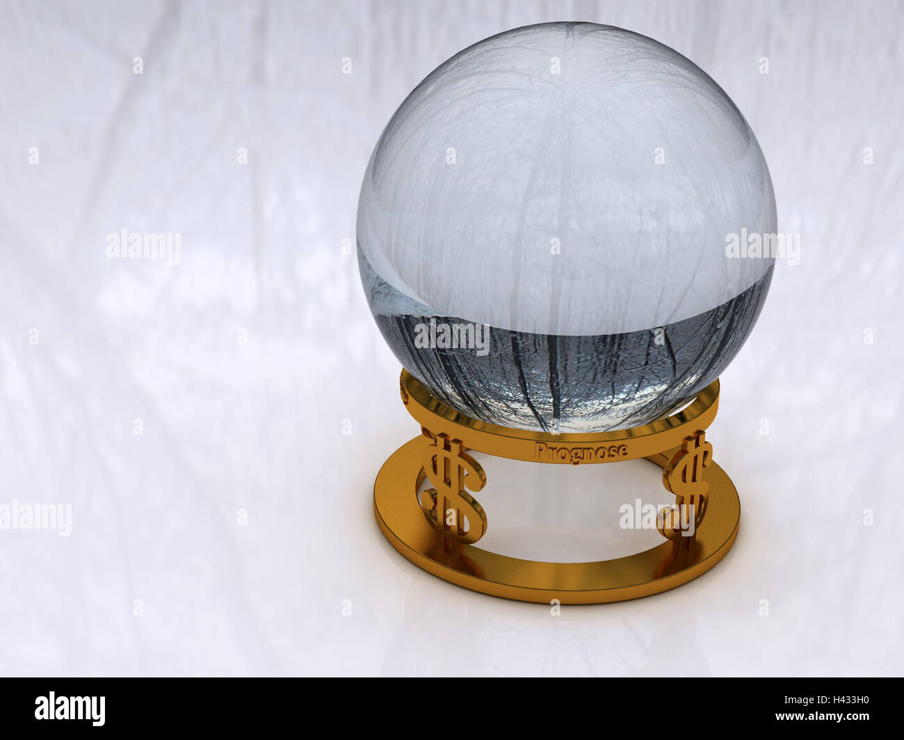 Crystal ball, mounting, dollar sign, computer graphics, glass ball ...