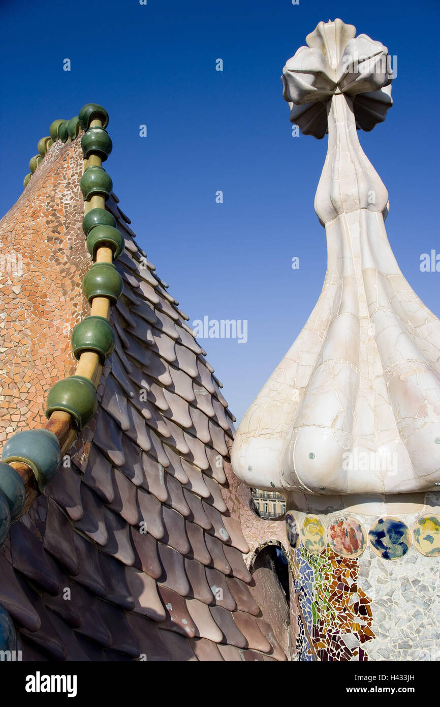 Spain, Catalonia, Barcelona, roof, detail, town, building, house ...