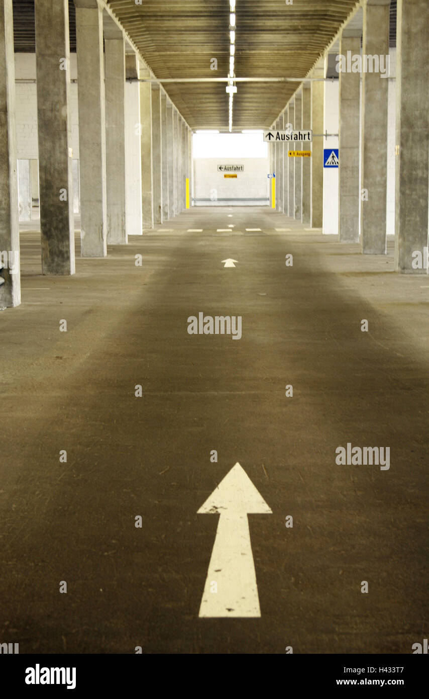 Car park, architecture, arrow, exit, park garage, Leer (town), exit ...