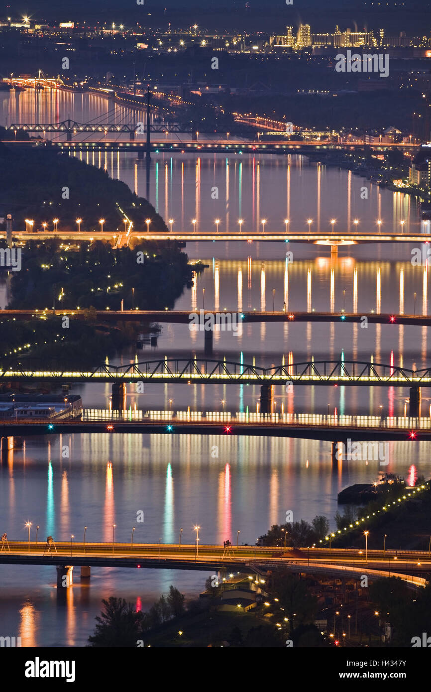 Austria, Vienna, the Danube, bridges, lights, night Stock Photo - Alamy