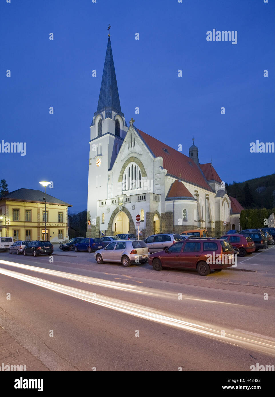 Austria, Pressbaum, church, evening Stock Photo - Alamy