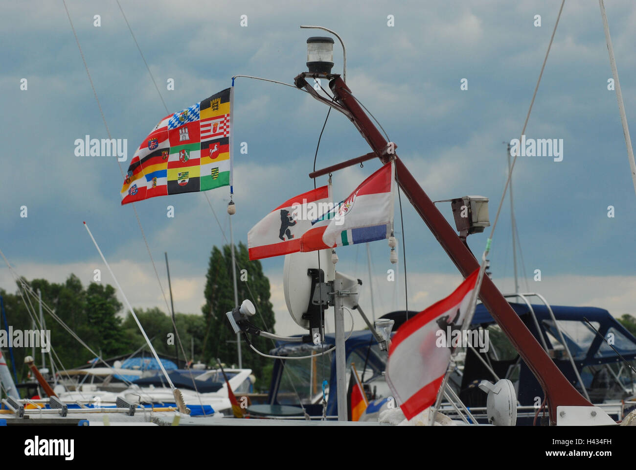 Germany, boat mast, detail, flags Stock Photo - Alamy