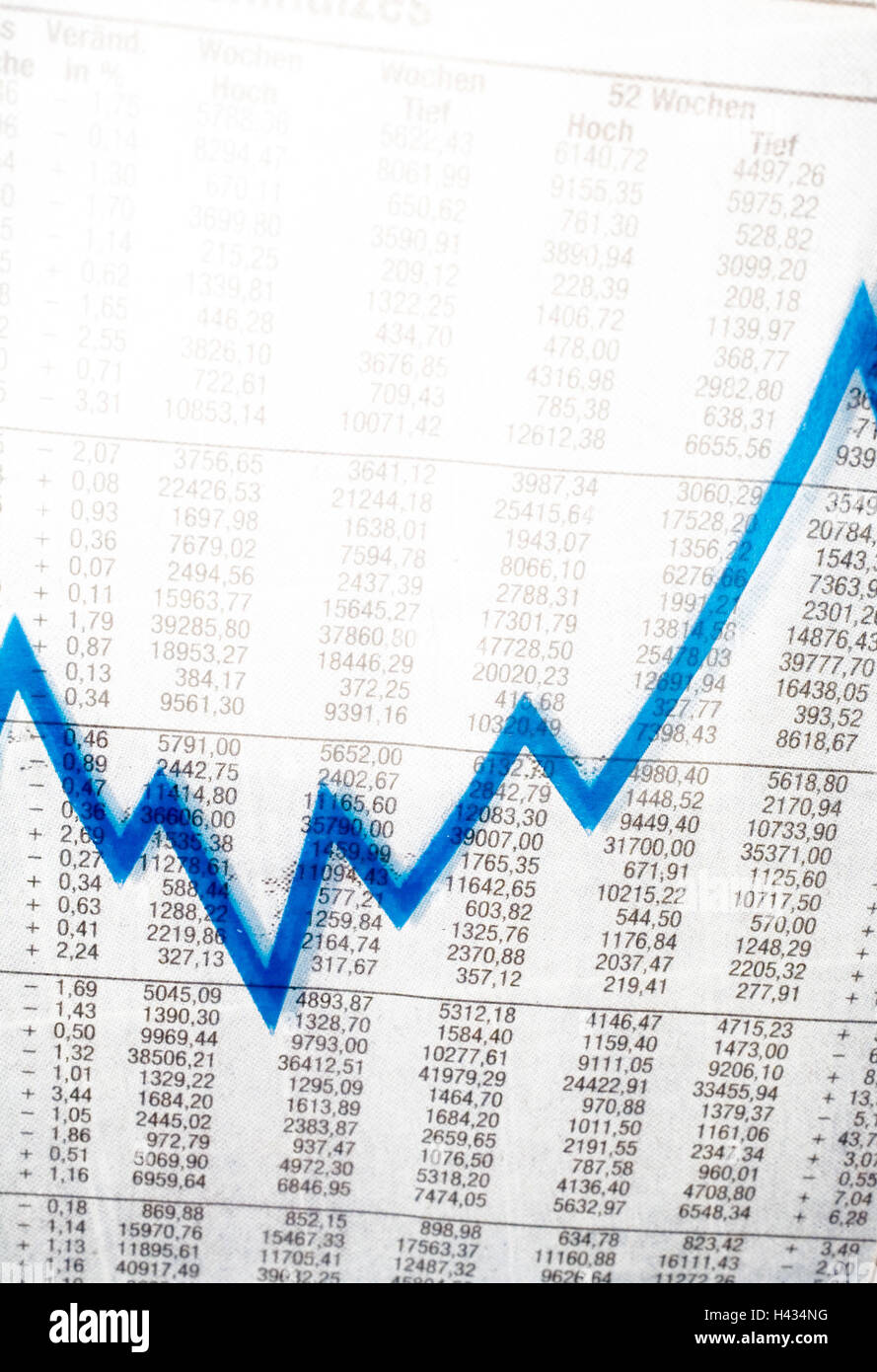 Stock market report, balance curve, blue, rising Stock Photo - Alamy