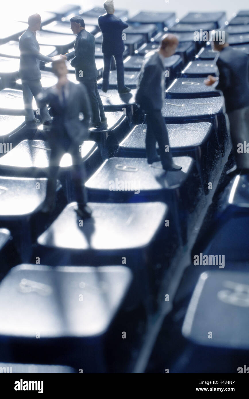 Computer-keyboard, detail, toy-figures, back light, figures, men ...