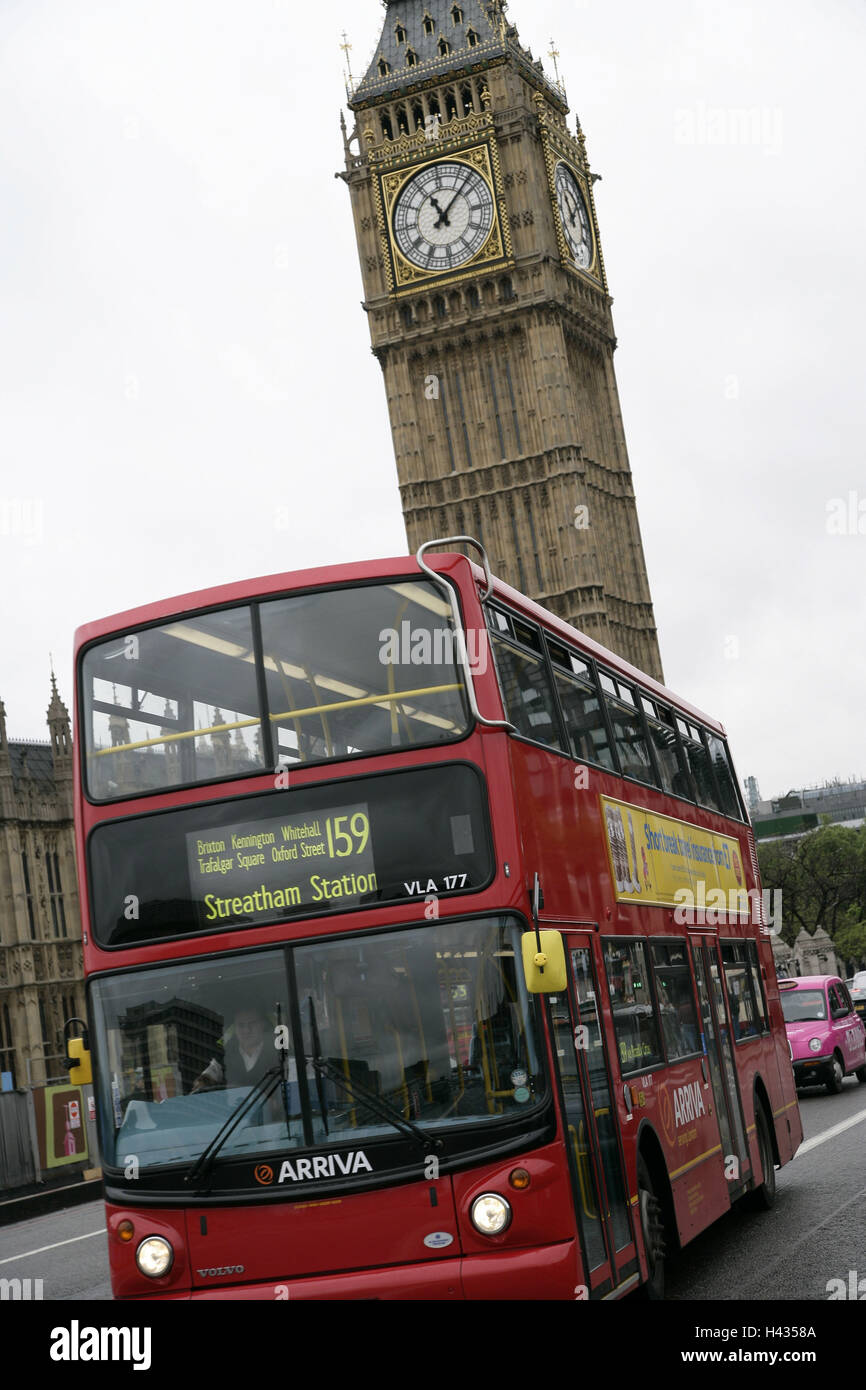 Great Britain, England, London, Big Ben, belfry, biplane-bus Stock ...