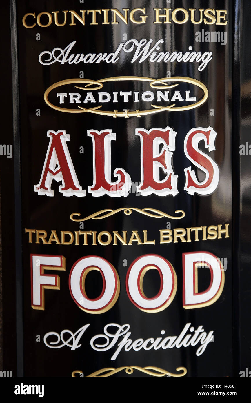 Great Britain, England, London, pub, advertising-sign, detail Stock ...
