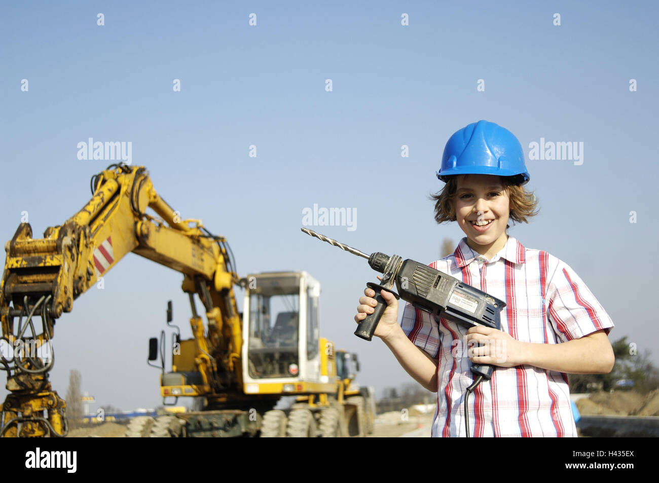Child, boy, drill, men at work, career plans, construction worker ...