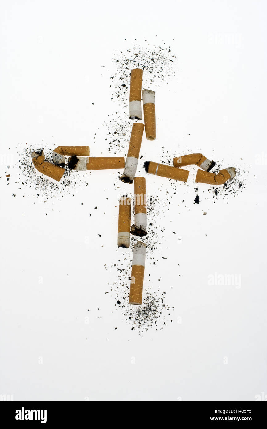 cigarette stub, arrangement, cross, symbol, fatally Stock Photo - Alamy