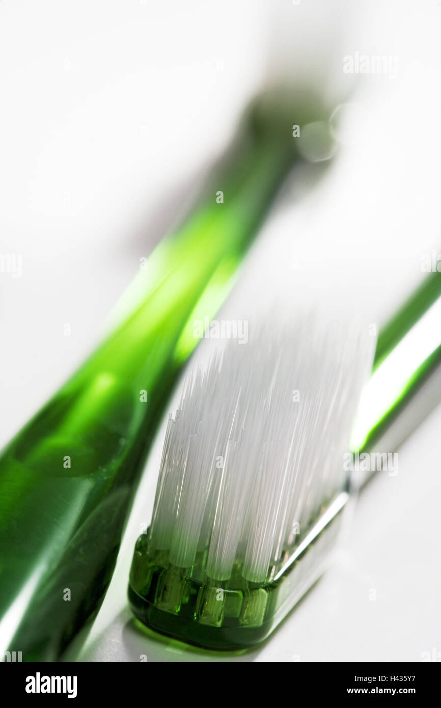 Toothbrushes, two, green, detail, blur Stock Photo - Alamy