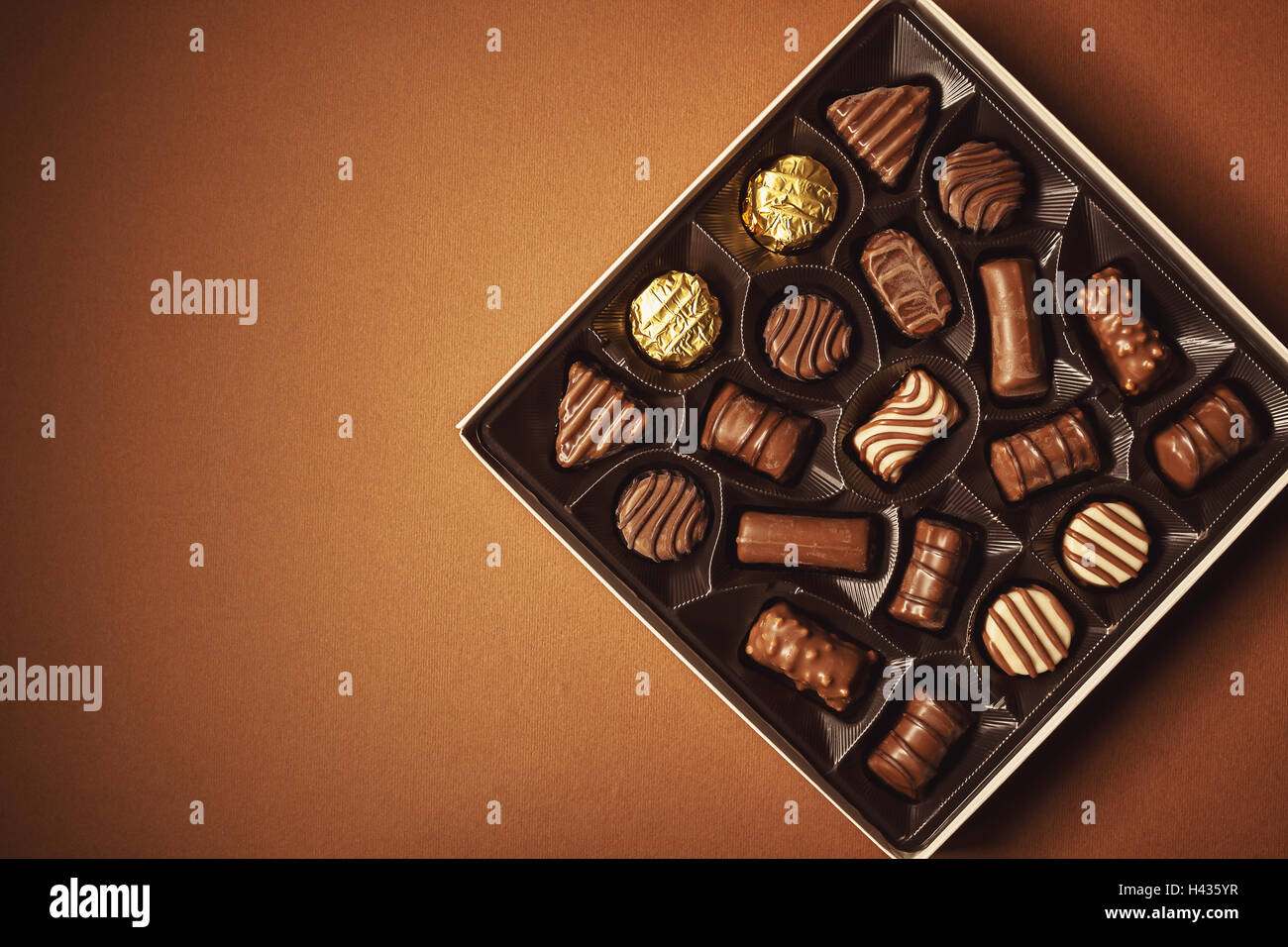 Closeup view of box of chocolates, view from above Stock Photo - Alamy