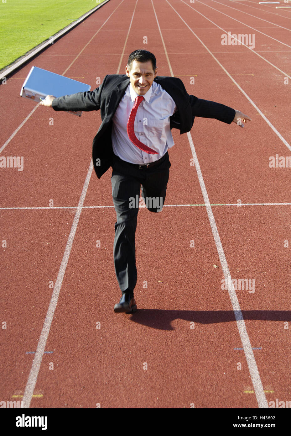 Businessman, Tartanbahn, running, target line, perseverance, motivation ...