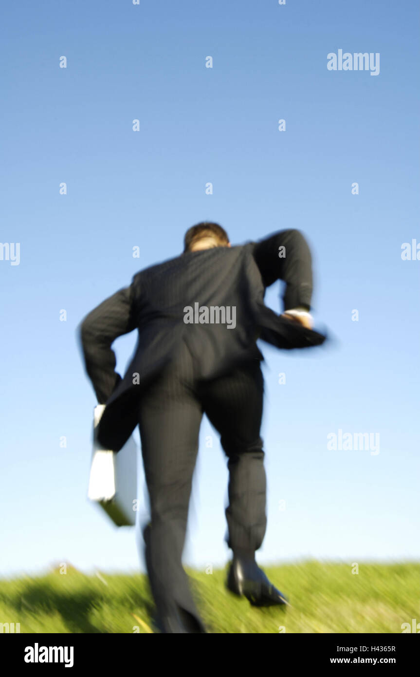Man, suit, suitcase, running, haste, motivation, success, business ...